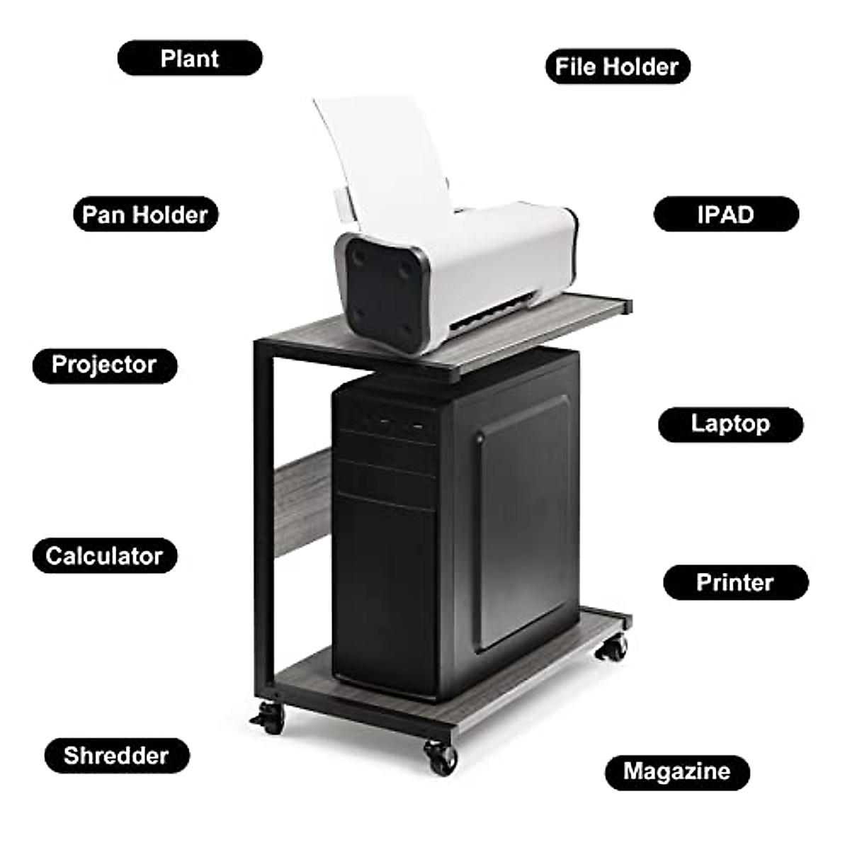 Computer Tower Stand, C-Shape Tall 2-Tier Pc Stand, Computer Tower Floor Stand with Lockable Wheels,Mainly Placed Computer Cases and Printers，Suitable for School, Office, Home(Grey)