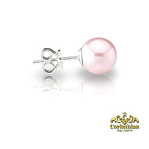 Genuine Fine European Crystal 8mm Round Simulated Pearl S925 Solid Sterling Silver Stud Earrings For Women (Crystal Pink)