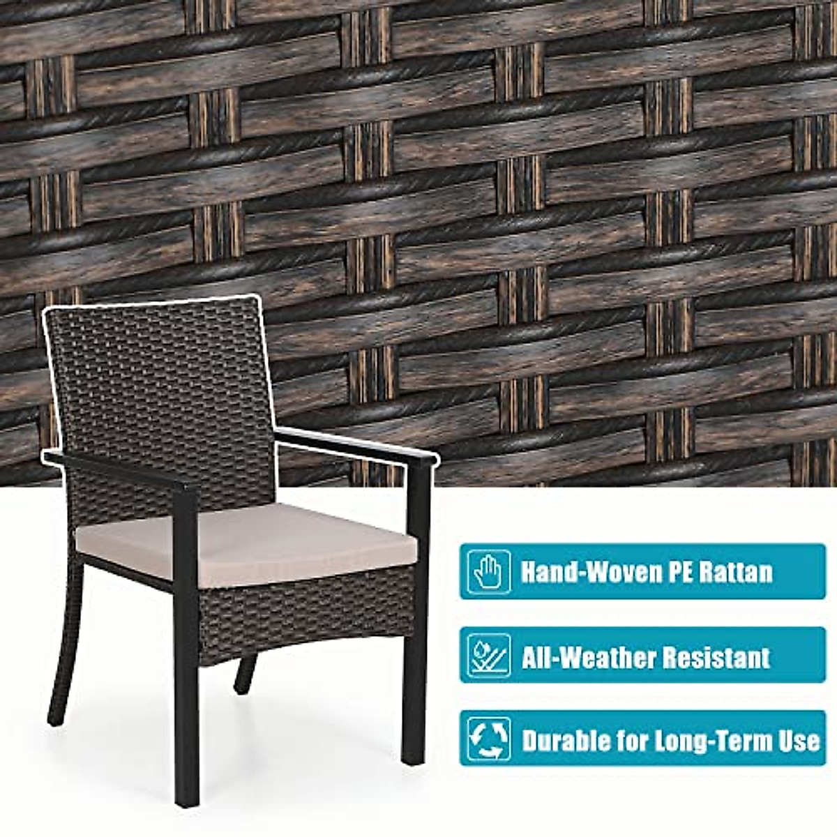 MFSTUDIO Patio Dining Chairs Set of 2,Outdoor Rattan Wicker Chairs with Removable Cushion for Garden,Porch,Balcony