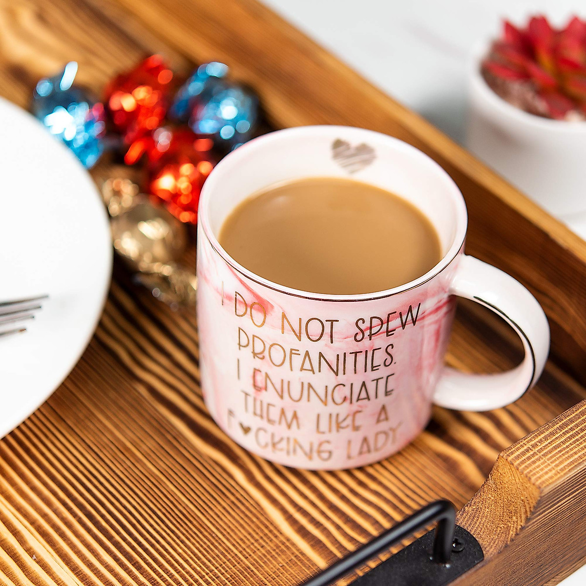 Funny Coffee Mug Gifts for Women - Sarcastic Novelty Gag Gift for Friends, Coworkers, Boss, Employee - Birthday Mugs for Mom, Sister, BFF - I Do Not Spew Profanities I Enunciate Them - 11.5oz Cup