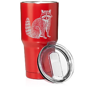 Smooth Body Tumbler Stainless Steel Vacuum Insulated Travel Mug Cup Gift Raccoon (Red, 30 oz)