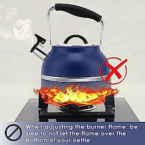 Rorence 3 Quart Whistling Tea Kettle: Stainless Steel Tea Pot with Capsule Bottom for Stovetop - Blue