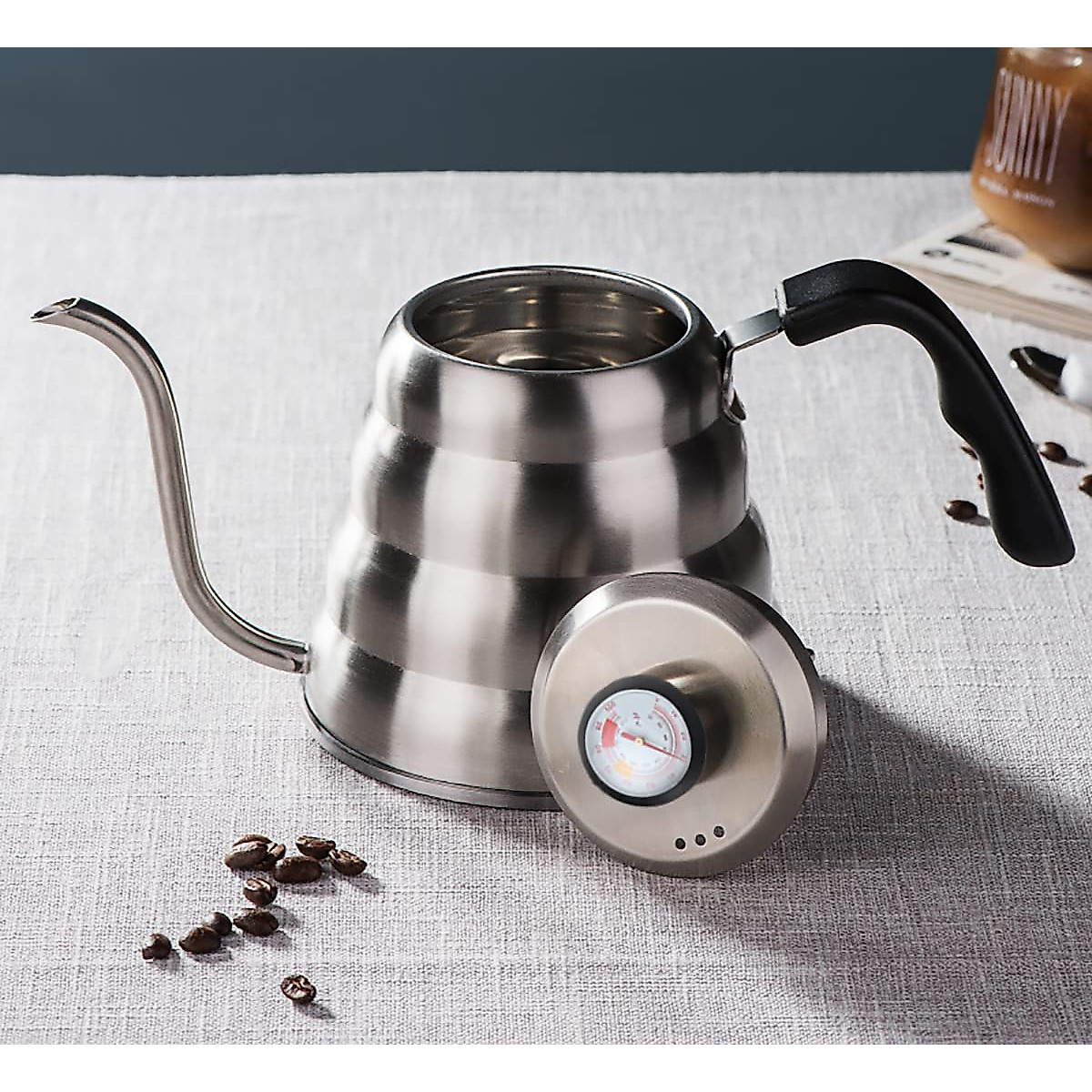 Beeca Pour Over Coffee Kettle with Thermometer, Premium Stainless Steel Gooseneck Kettle for Tea French Press Drip Coffee Slow Brew Pot for All Stovetop and Any Heat Source, 40oz / 1200ml
