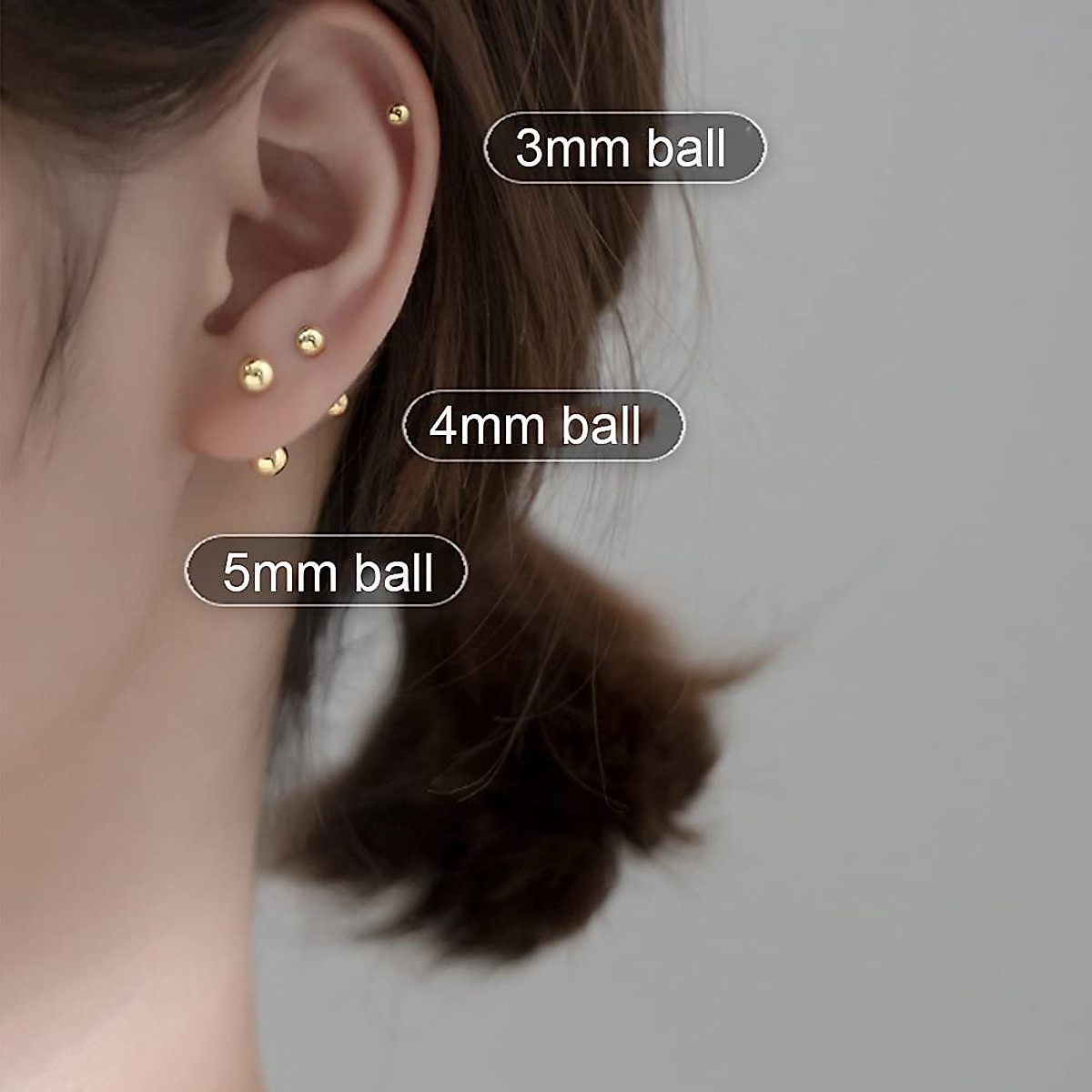 4mm Barbell Earrings 925 Sterling Silver Short Gold Cartilage Stud Rook Daith Helix Piercing Sleeper Earrings for Men Women