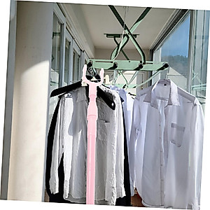 FONDOTIN Retractable Clothing Pole Portable Clothes Drying Rack Plastic Home Clothes Pole Pink Telescopic