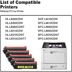 5PK TN-433 Toner Cartridge Set (2BK+1C+1M+1Y) TN433BK TN433C TN433M TN433Y High Yield Toner Cartridge : VASERIN Compatible Replacement for Brother TN433 Toner HL-L8260CDW L8360CDW L8360CDWT Printer