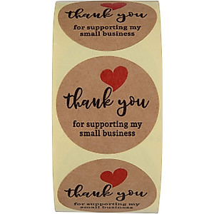 Sweetzer & Orange Thank You for Supporting My Small Business Stickers | Roll of 500 Kraft Stickers | Labels & Mailing Supplies for Small Business Boutique Bags & Merchandise Bags