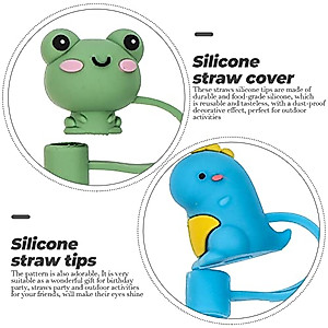 ABOOFAN 6pcs Silicone Straw Tips Covers Lovely Animals Drinking Straw Tips Reusable Rabbit Straw Toppers Dinosaurs Straw Plugs Caps for Easter Hawaii Kids Party Decor