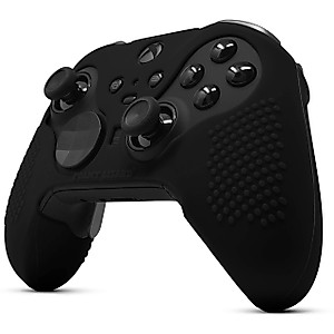 Foamy Lizard Elite Series 2 Studded Grip Skin for Xbox One Elite Series 2 Controller (NOT for Series X/S/Elite 1) Sweat Free Silicone w/Flat Top Anti-slip Studs + 8 QSX-Elite Thumb Grips (Black)