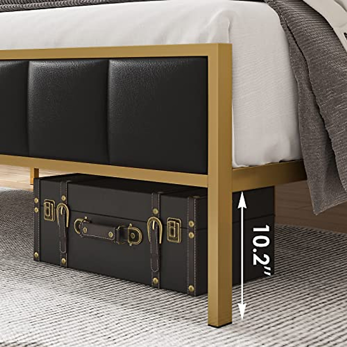 HITHOS Full Size Modern Upholstered PU Bed Frame with Tufted Headboard, Heavy Duty Platform Bed with Wood Slat Support, Noise Free, No Box Spring Needed (Black)