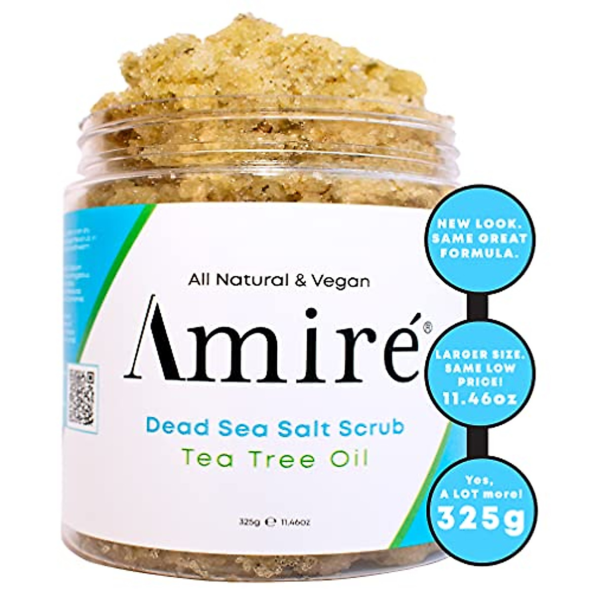 Amire Tea Tree Oil Exfoliating Body and Foot Scrub with Dead Sea Salt, Great for Acne, Dandruff, Stinky Feet, Infused with Argan Oil and Shea Butter to Moisturize