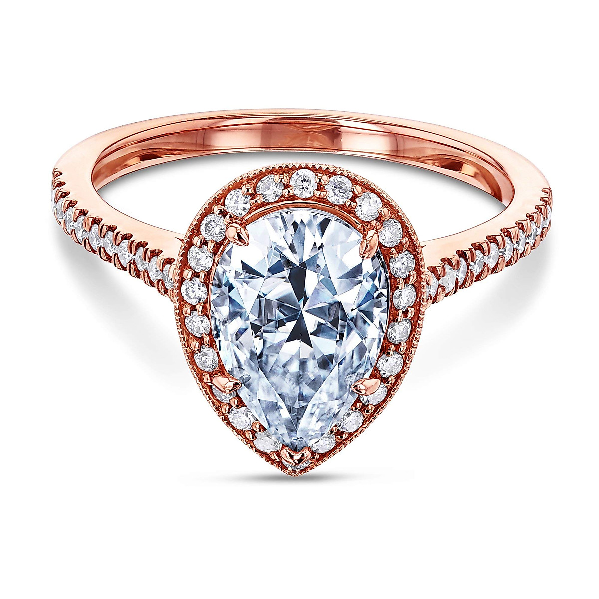 Kobelli Pear Shape Moissanite Halo Engagement Ring 2 1/2 CTW 14k Rose Gold, Size 8.5