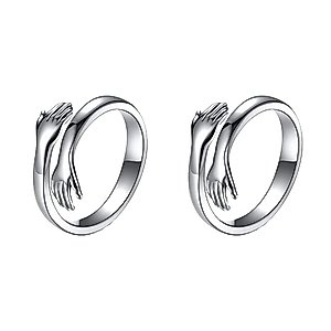 Generic 2pcs Silver Finger Ring 925 Sterling Silver Hug Rings Delicate Unique Open Ring Jewelry Ring Knuckle Decor Couples Wedding Rings