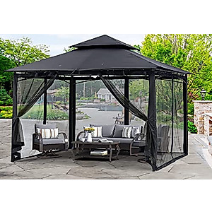 MASTERCANOPY Outdoor Garden Gazebo for Patios with Stable Steel Frame and Netting Walls (10x10,Black)
