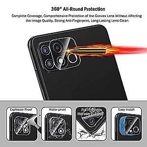 QHOHQ 3 Pack Screen Protector for Samsung Galaxy A22 5G (Not fit Galaxy A22 4G) with 3 Packs Camera Lens Protector,Tempered Glass Film,9H Hardness - HD - Anti-Scratch - 2.5D Edge - Easy Installation