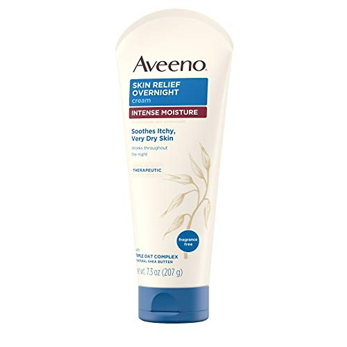 Aveeno Skin Relief Overnight Intense Moisture Cream with Triple Oat Complex & Natural Shea Butter, Therapeutic Dimethicone Skin Protectant for Dry Itchy Skin Relief, Fragrance- & Steroid-Free, 7.3 oz