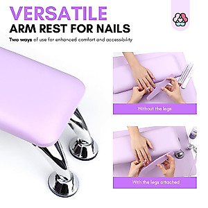 SAVILAND Arm Rest for Nails Tech Professional, Hand Rest for Nails Tech Purple Super-Comfort Big Nail Arm Restwith Microfiber Leather Mat Height Hand Pillow Cushion Nail Supplies Salon Manicure