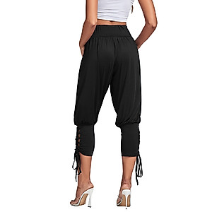 LYANER Women's Elastic High Waist Drawstring Wide Leg Palazzo Pants Loose Trousers Black X-Large