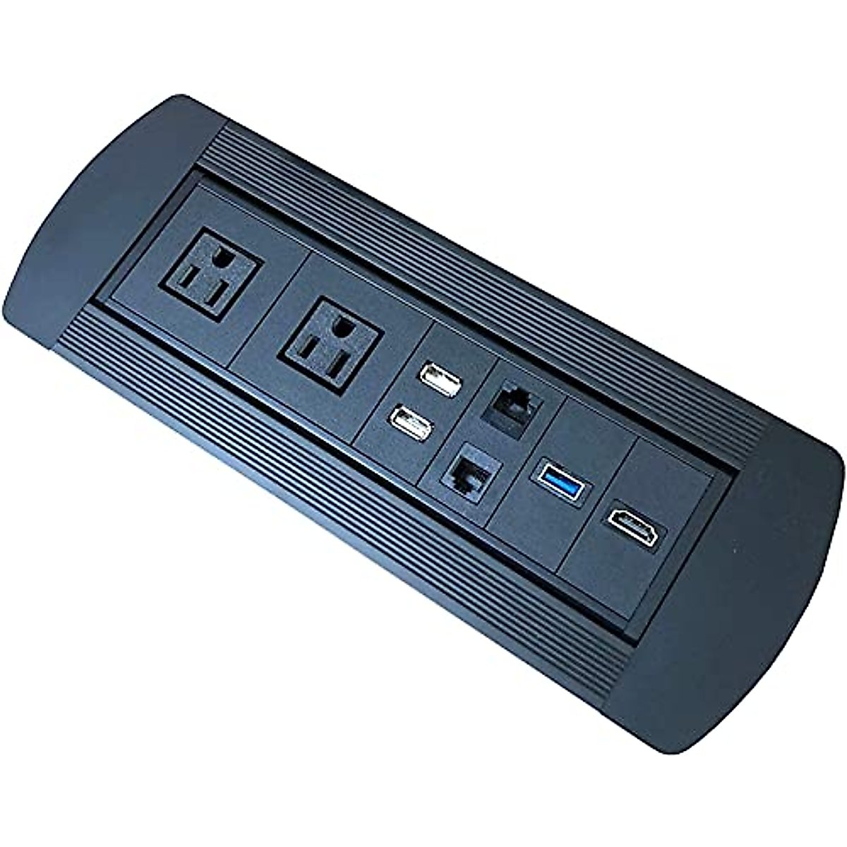 Impecgear Power Plug in-Desk Power Center Table Top Grommet Furniture Power Data Center/2 CAT6/1 HDMI/1 USB/1 Type-C/2 AC Power/1 USB Pass Thru (Black)
