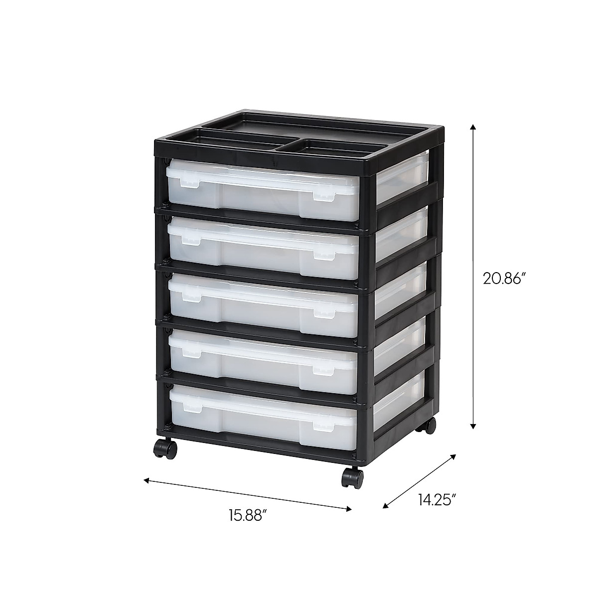 IRIS USA 5 Drawers Scrapbook Plastic Rolling Storage Cart with Organizer Top with Casters,Black