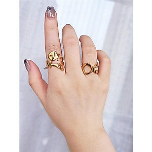 Dtja Punk Fish Bone Open Band Rings for Women Stainless Steel Statement High Polished Skeleton Comfort Fit Tarnish Resistant Exquisite Expandable Ring Personalized Jewelry (Gold 6)