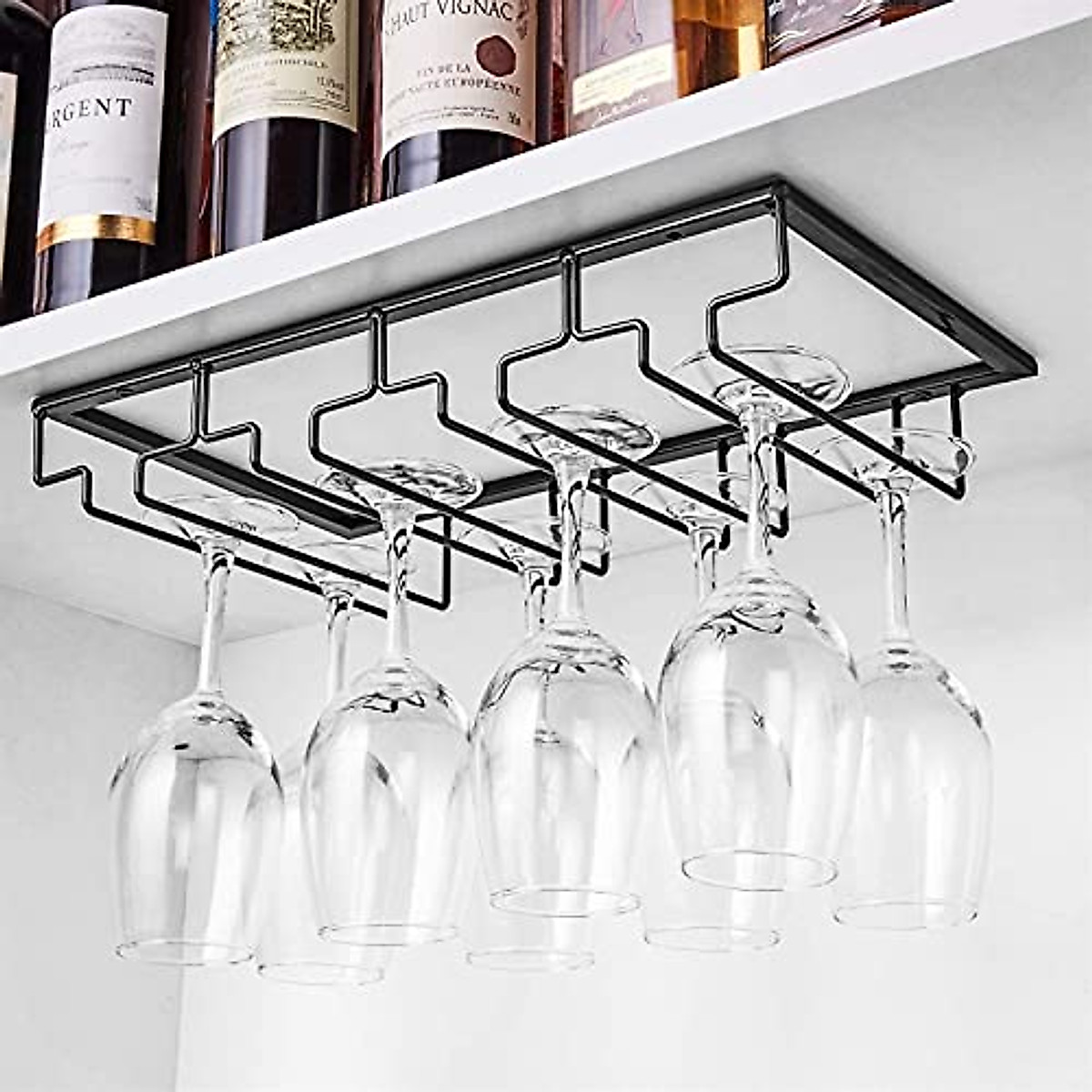 Metal Wine Glass Holder, Wine Glass Holder, Wine Glass Holder Wine Rack Kitchen Decoration (Color : 4 Rows 1 Pack Black)