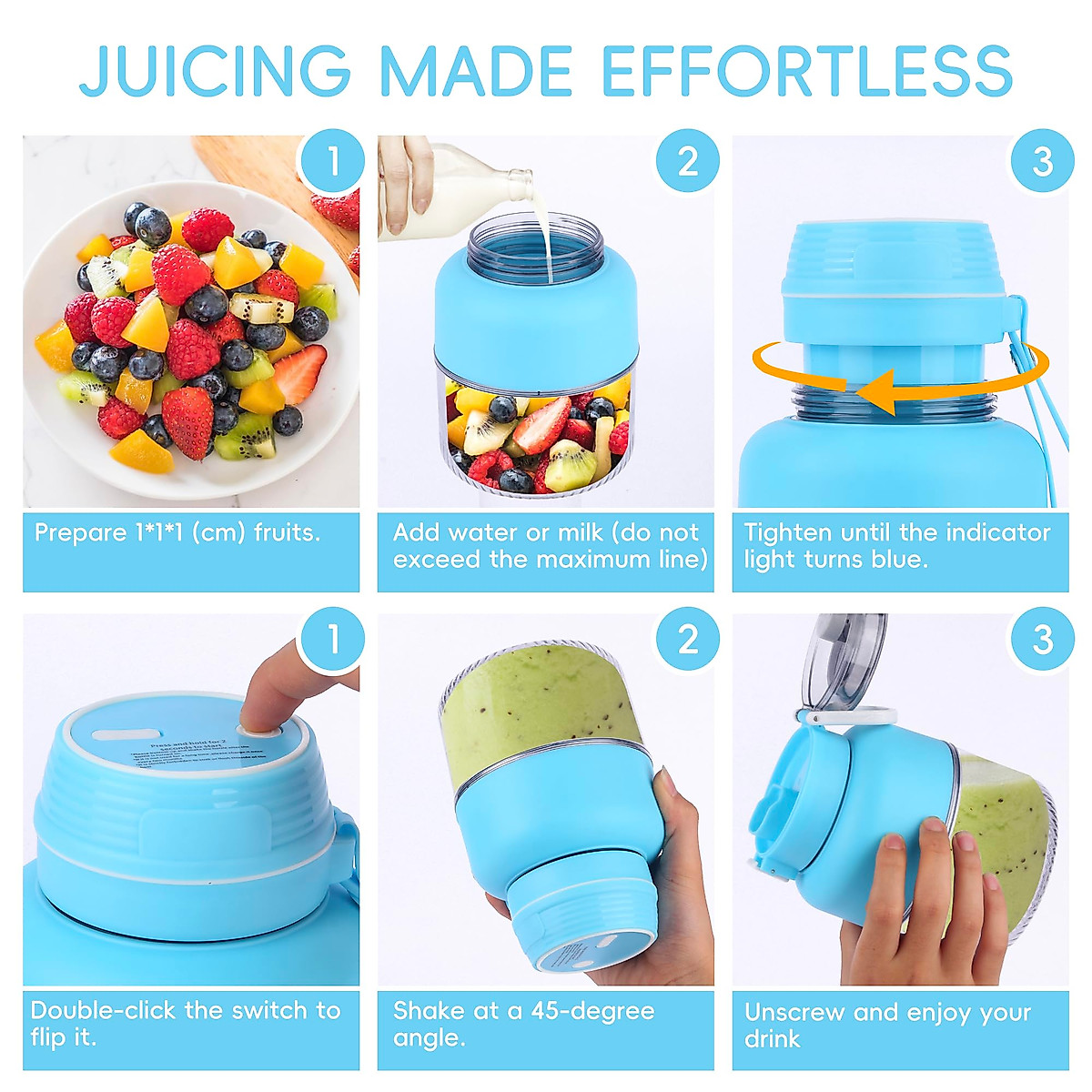 Personal Portable Blender, Blender for Shakes and Smoothies with 20oz Cup, Lid and Shoulder Strap, Type-C USB Rechargeable, Dishwasher Safe Parts, Light Blue Juice for Gym Travel