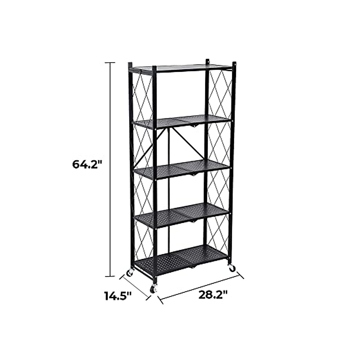 5-Tier Storage Shelves with Wheels, Heavy Duty Metal Shelf, Foldable Shelving Units, Storage Rack, Rolling Shelf No Assembly, Large Capacity Organizer Shelves for Garage Kitchen Warehouse Basement