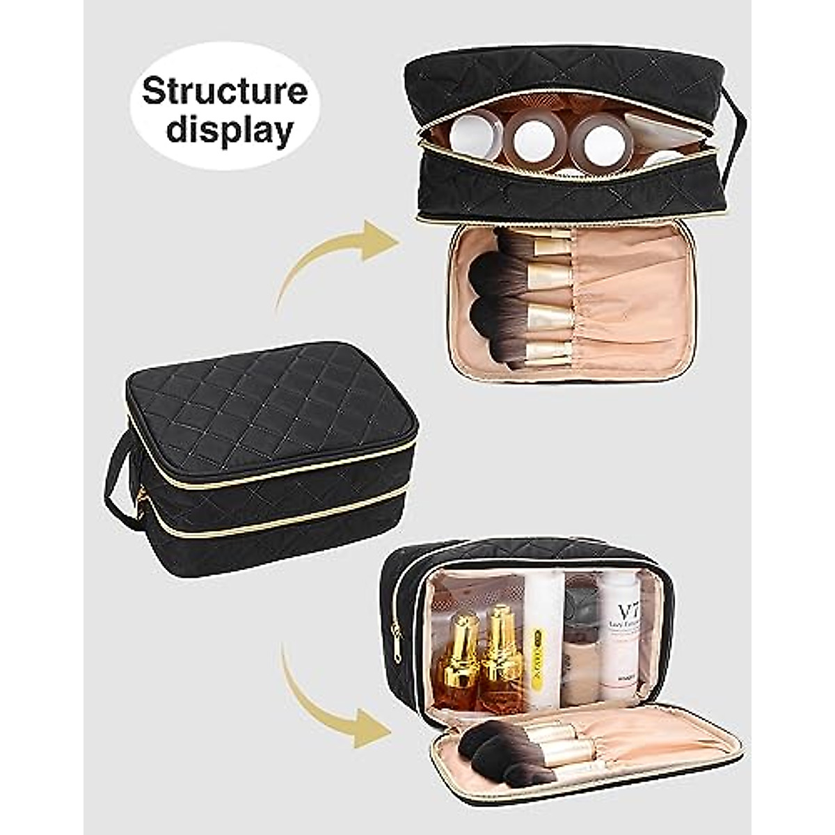 MONSTINA Makeup Bag for Women,Two layer Pouch Bag