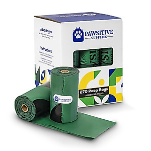 Pawsitive Supplies Eco-Friendly Poop Bags - 270 Bags Made from Cornstarch, Unscented and Perfect for Your Daily Walks