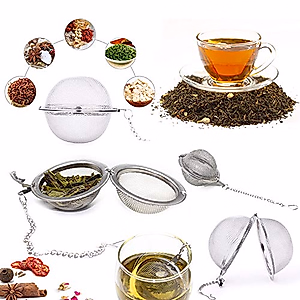 SHUO 2pcs Stainless Steel Tea Strainer Mesh Tea ball Filter Net Round With Chain