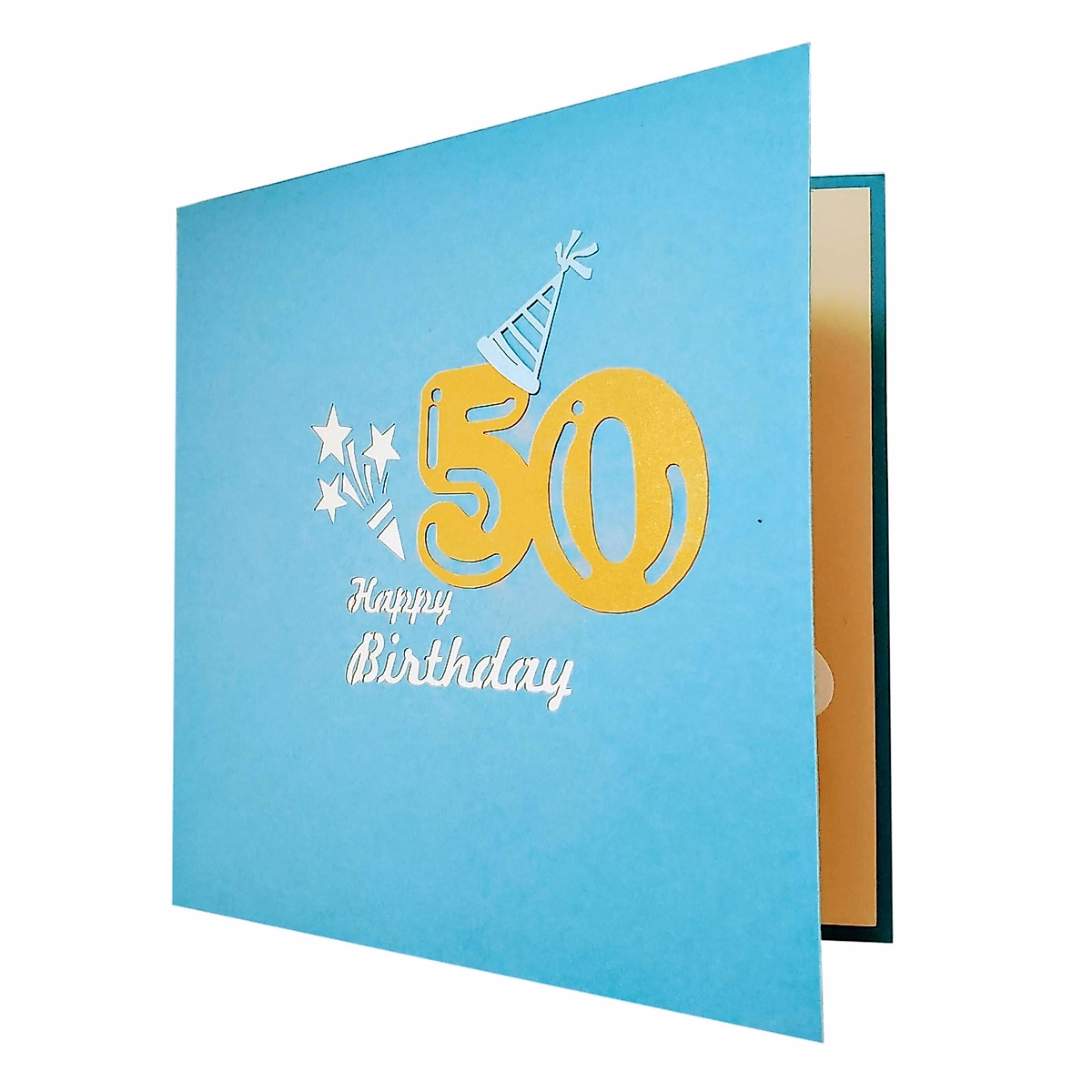 iGifts And Cards Happy 50th Blue Birthday Party Box 3D Pop Up Greeting Card – Fifty, Awesome, Balloons, Presents, Unique, Congrats, Celebration, Feliz Cumpleaños, Fun
