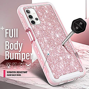 NZND Case for Samsung Galaxy A32 5G with [Built-in Screen Protector], Full-Body Protective Shockproof Rugged Bumper Cover, Impact Resist Durable Phone Case (Glitter Rose Gold)
