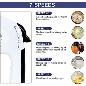 BEGTRO-7 Speed,hand mixer, Domestic Kitchen Egg beater/Spiralizer vegetable chopper Bread flour dough whisk electric hand whisk, Professional food chopper white with, Snap-on lid