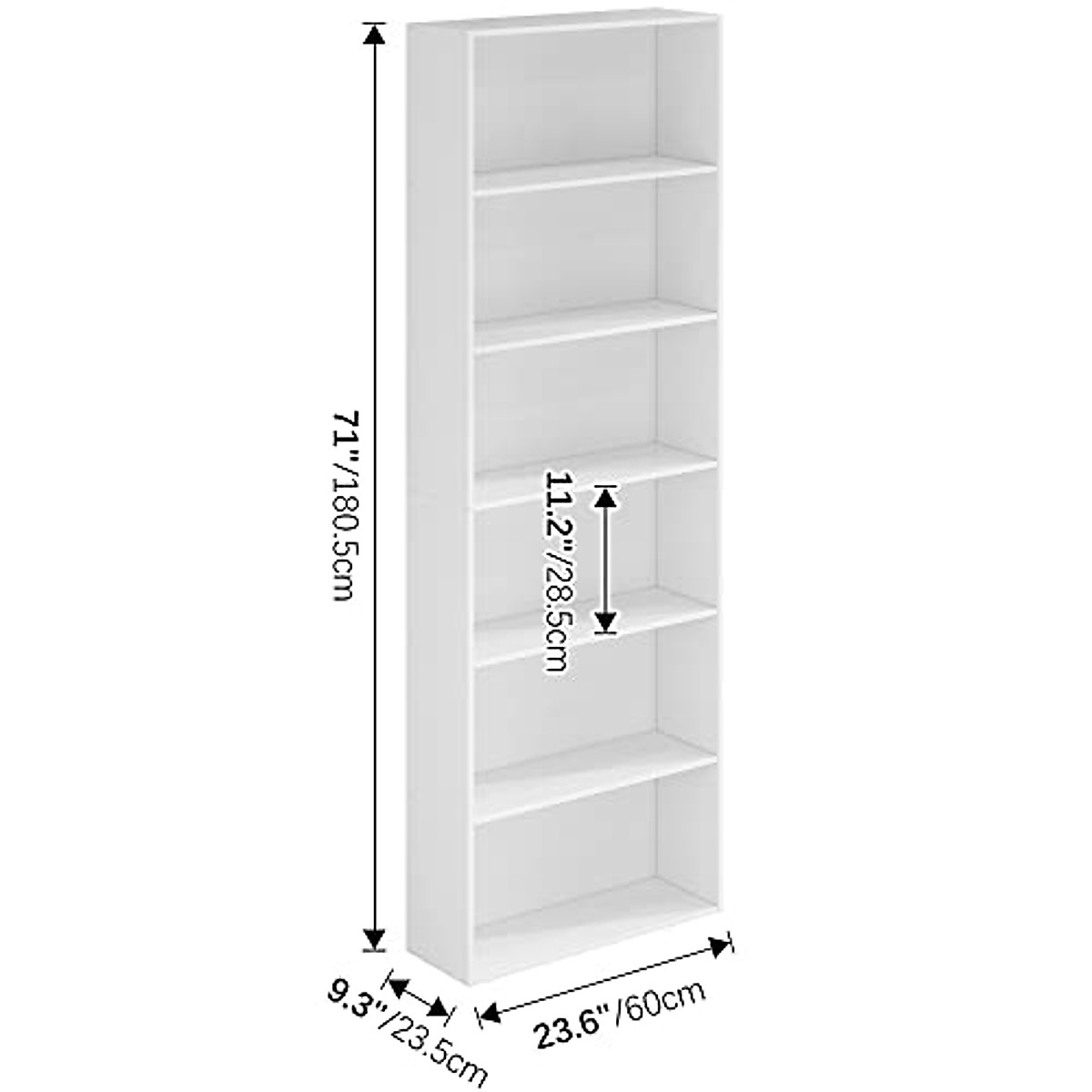 GHQME Bookshelf Floor Standing 6-Tier Open Bookcase, Display Storage Shelves, Floor Standing Unit for Home Office, Living Room, Bed Room (White)