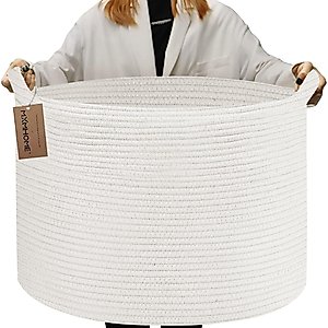 MXMHOME Large Blanket Basket Storage Blanket Basket 23.6"x23.6"x14.1" Living Room Woven Baskets for Storage Kids Baby Toy Bin Soft Rope Baskets for Organizing Wicker Laundry Baskets Large