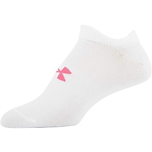 Under Armour Women's Essential 2.0 Lightweight No Show Socks, 6-Pairs, White/Cerise Assorted, Medium