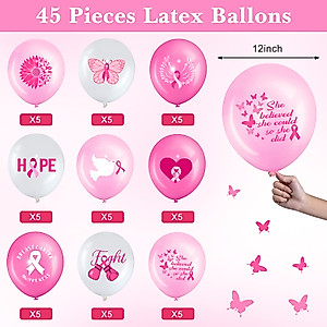 45 Pcs Breast Cancer Awareness Balloons Pink Ribbon Latex Balloons Breast Cancer Balloon Bundle for Women Home Office Breast Cancer Awareness Party Supplies Indoor Outdoor Decor, 12 Inch