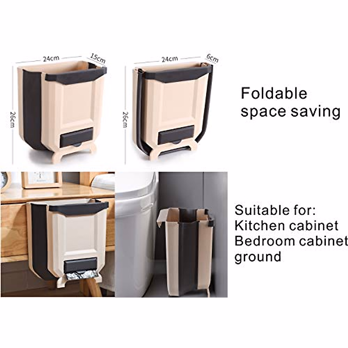 YCOCO 2.4 Gallon Hanging Kitchen Collapsible Waste Bin,10L Plastic Folding Small Garbage Can for Cabinet Car Bedroom Bathroom Kitchen Office,Coffee