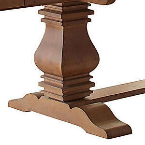 Benjara Som 94-126 Inch Dining Table, 2 Draw Leaf Extension, Pedestal, Brown Wood