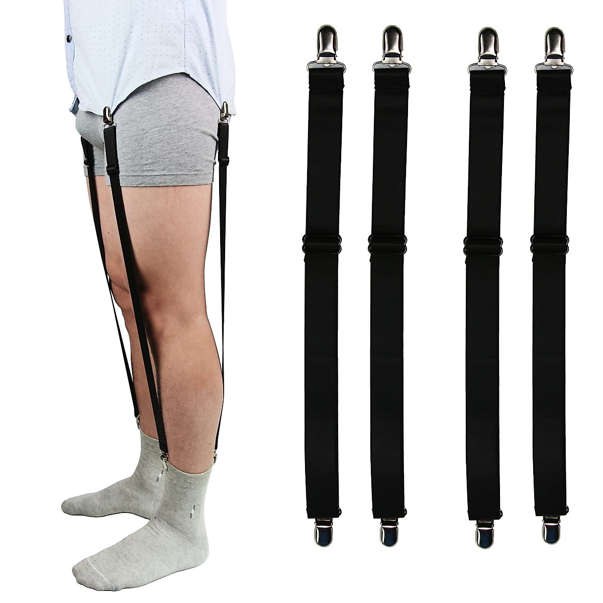 color river Shirt Stays For Men,Elastic I Shape Adjustable Uniform Locking Clamp Braces Premium shirt tuckers for men, Black (D-I)