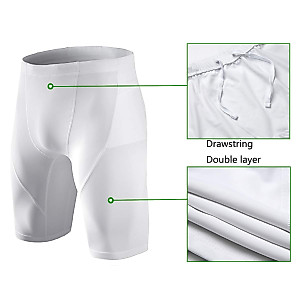 beroy Mens Compression Shorts Training Athletics Workout Tight Sports Base Layer with One Pocket for Phone(White,M)