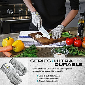 Glove Station Ultra Durable Series Cut Resistant Gloves - Cutting Gloves for Chefs, BBQ and Cooking - Level 5 Protection, Food Grade Safe Cut - Grey, Medium Size
