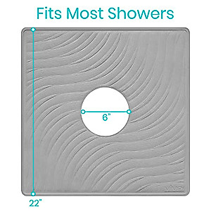 Vive Shower Mat - 22" by 22" Square Non Slip Large Bath Mat for Bathtub - Patented Design - Suction Cup Traction Skid Pad for Stalls Floors Tub - Textured Rubber with Drain Hole