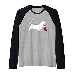 Bassett Hound Christmas Stocking Stuffer Dog Raglan Baseball Tee