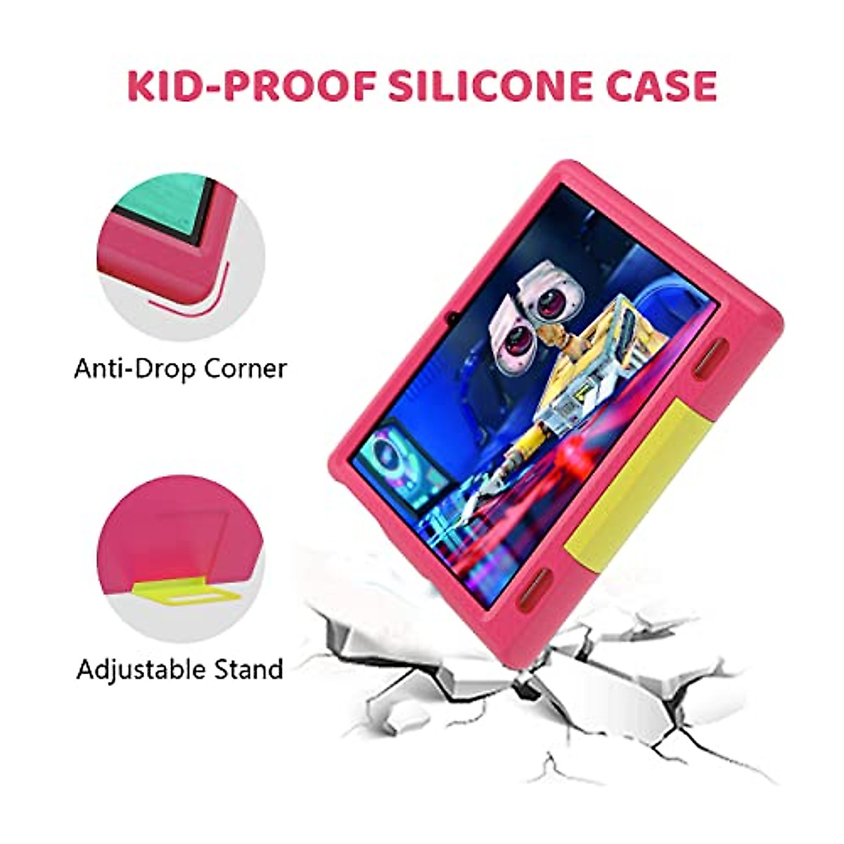 Cheerjoy Kids Tablet 10 inch, Android 12 Tablet for Kids with Parent Control, Kidoz Pre-Installed, 2GB+32GB, 6000mAh Dual Camera WiFi Bluetooth Tablet, Children Tablet with Shock-Proof Case (Pink)