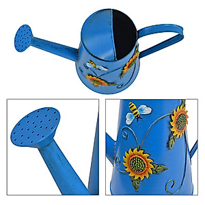 Westcharm Decorative 2.5 Liter Large Blue Sunflower & Bee Metal Watering Can (10 Cups | 80 OZ) | Home Garden Décor Housewarming Gift for Mother Women Friends Gardeners Plants Lovers
