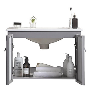 NOTOP 24" Floating Bathroom Vanity with White Ceramic Sink Comb, Modern Undermount Two Metal Soft Close Doors Wall-Mounted Cabinet Set for Small Space Saver Organizer,Grey, 24IN