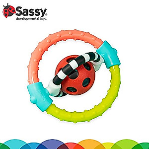 Sassy Spin and Chew Flex Ring Rattle with Dual Action Spinners, for Ages 0+ Months