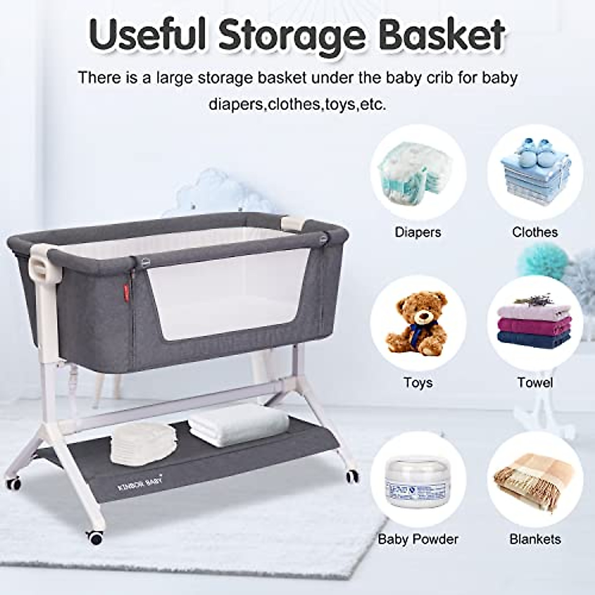 Kinfant Toddler Beds Infant Bassinet - Cribs Bedside Sleeper for New Born Babies Adjustable Portable Bed with Hanging Dolls